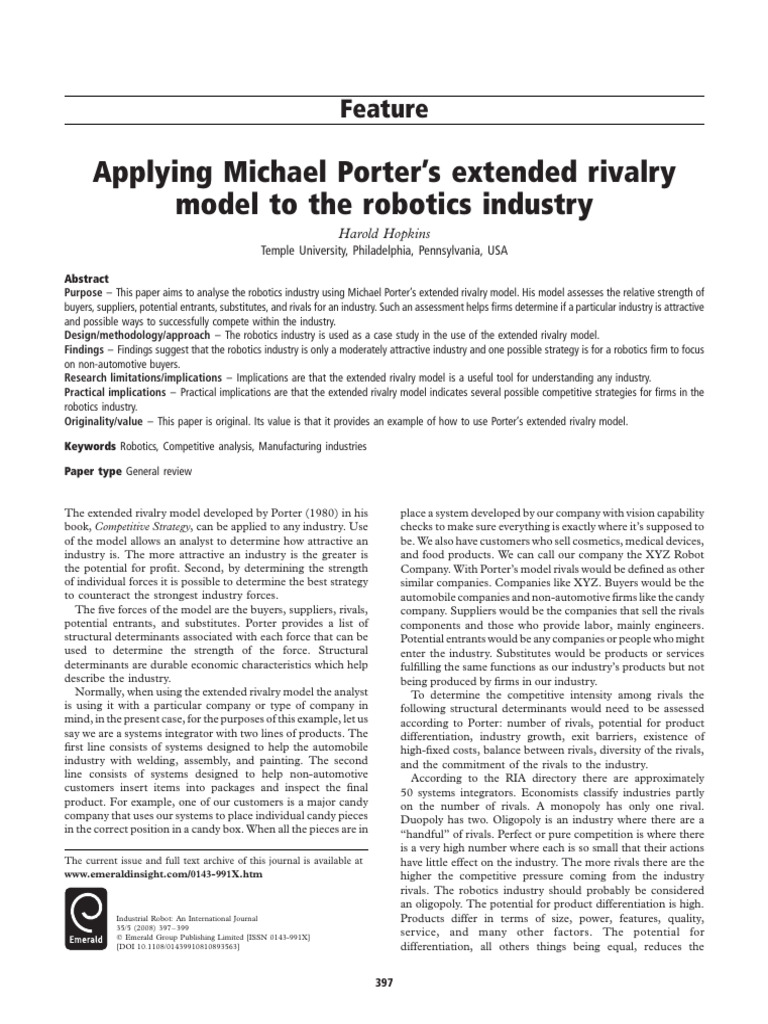 Porter 5 Forces Robotics Industry | PDF | Profit (Economics) | Economies