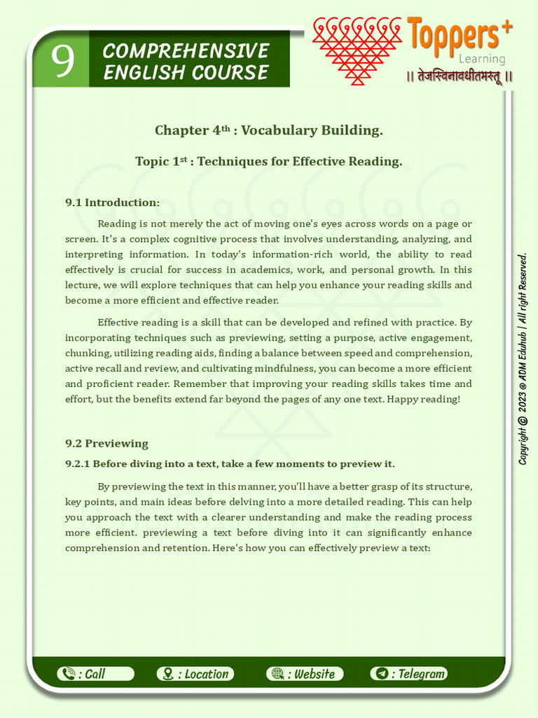 Topic-9 | PDF | Reading Comprehension | Speed Reading