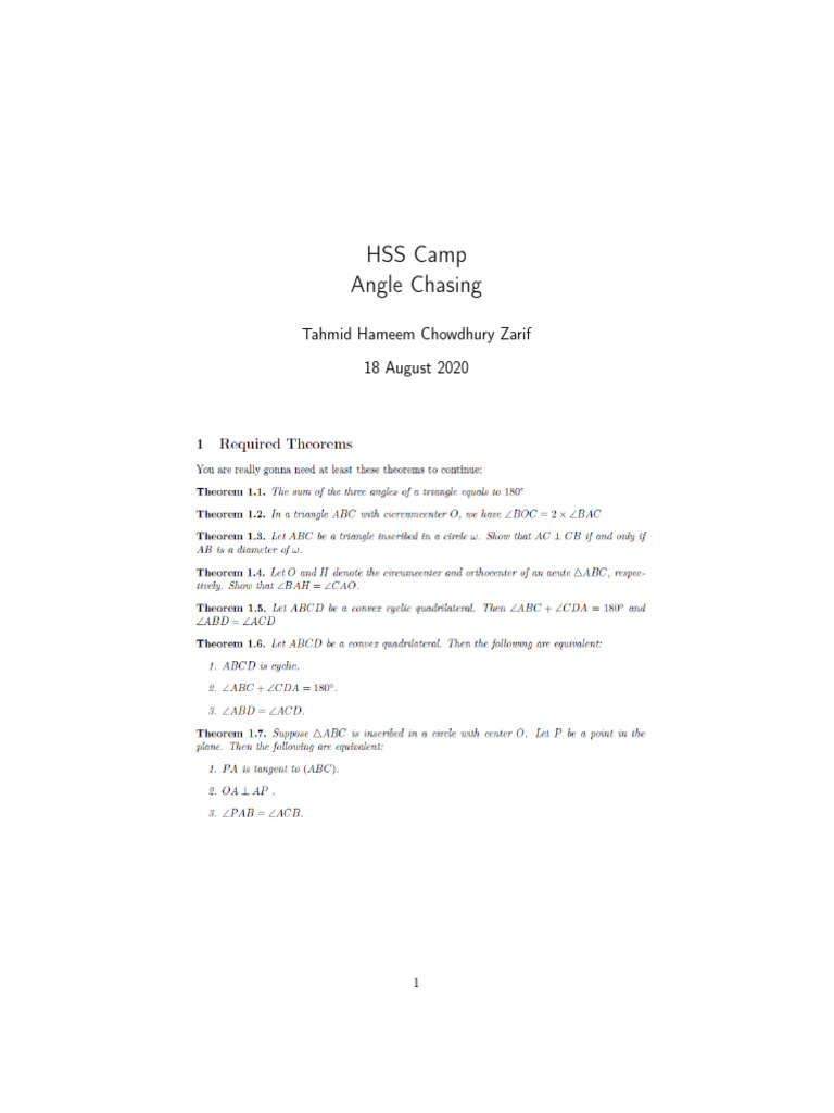 HSS Camp - Angle - Chasing | PDF | Triangle | Perpendicular