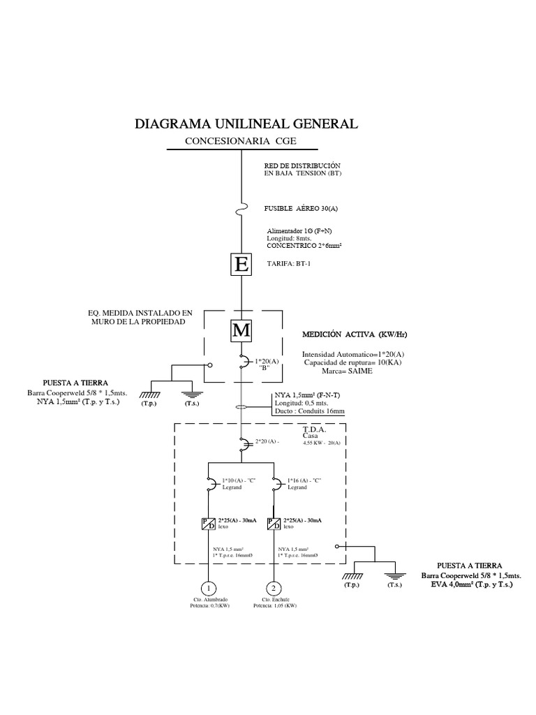 Diagrama Unilineal Eléctrico Chile | PDF | Energia electrica | Cableado ...