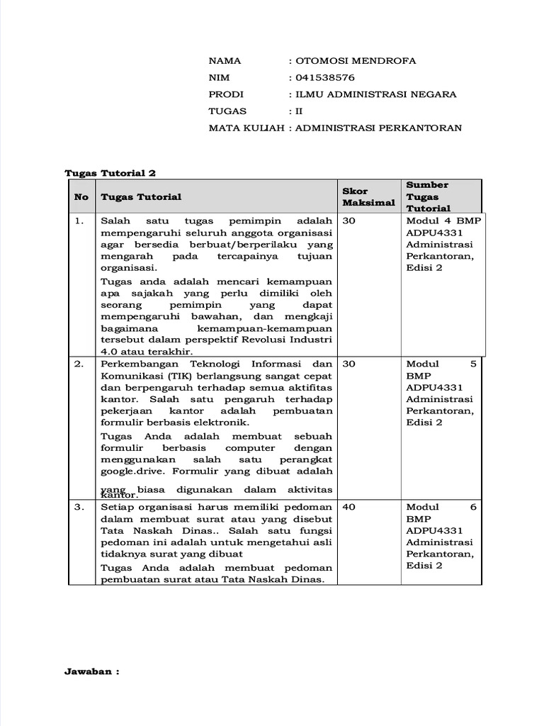 PDF Tugas Tutorial 2 Adm Perkantoran - Compress | PDF