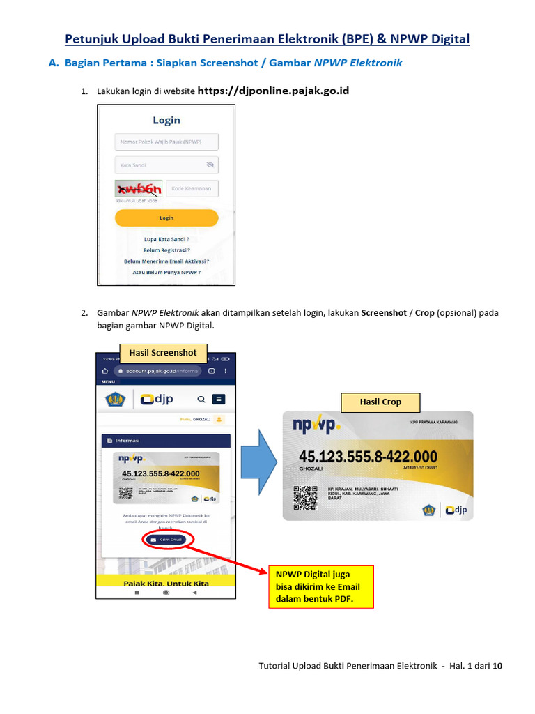 Petunjuk Upload Bukti Penerimaan Elektronik (BPE) & NPWP Digital | PDF