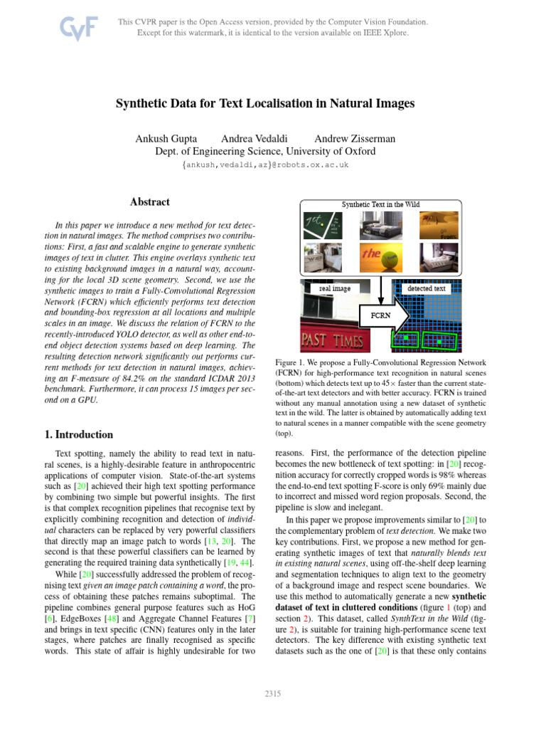 Gupta Synthetic Data For CVPR 2016 Paper | PDF | Applied Mathematics