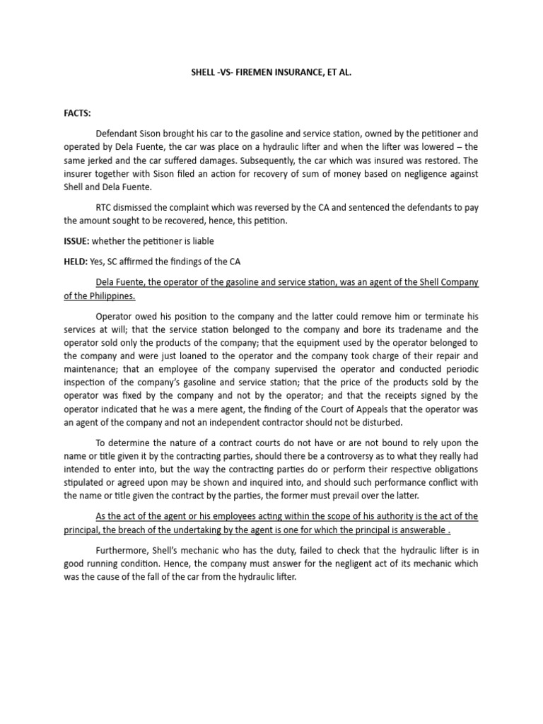 Shell VS Firemen Insurance | PDF | Negligence | Legal Liability