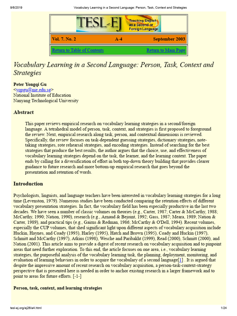 Gu 2003 | PDF | Second Language Acquisition | Vocabulary
