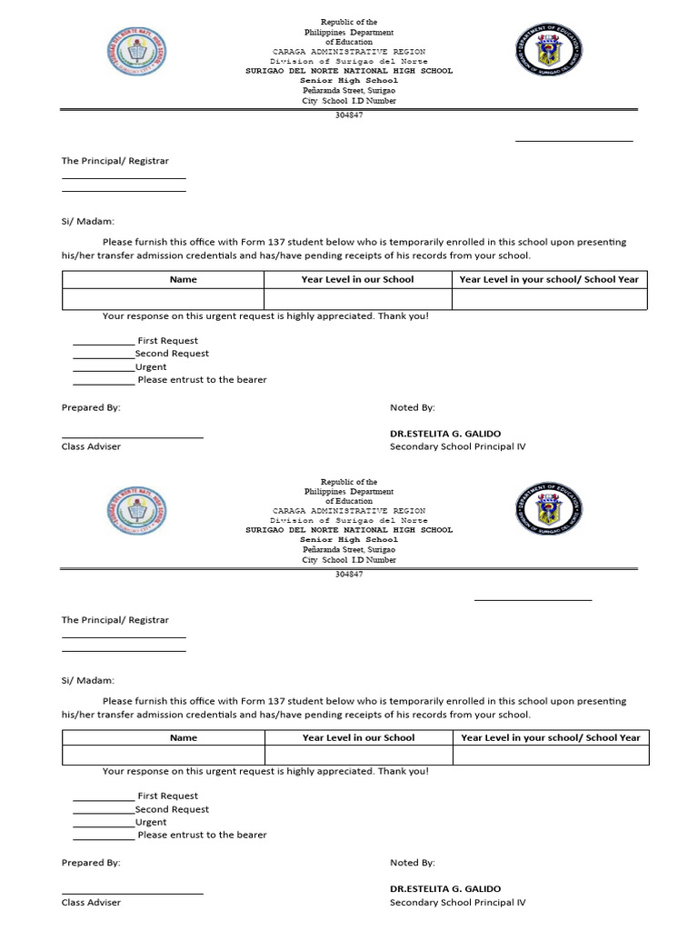 Letter Request For Form 137 | PDF