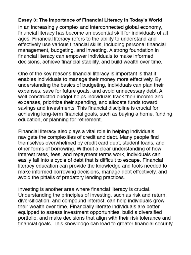 Importance of Financial Literacy Today | PDF | Debt | Expense