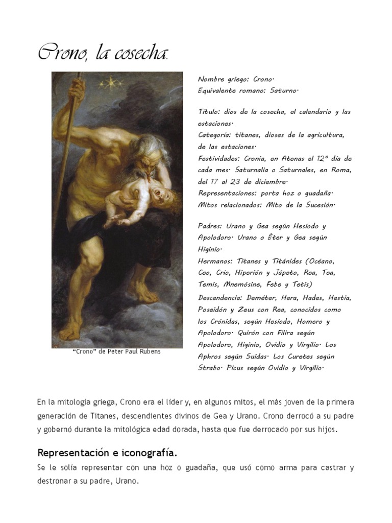 Crono/Saturno | PDF | Dioses griegos | Mitología griega