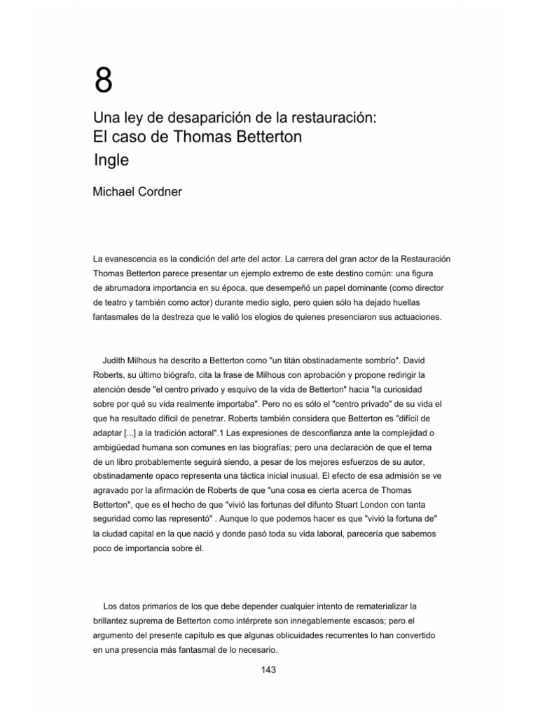 TEATRO Y FANTASMAS-Una Ley de Desaparición de La Restauración - El Caso de Thomas Betterton ...