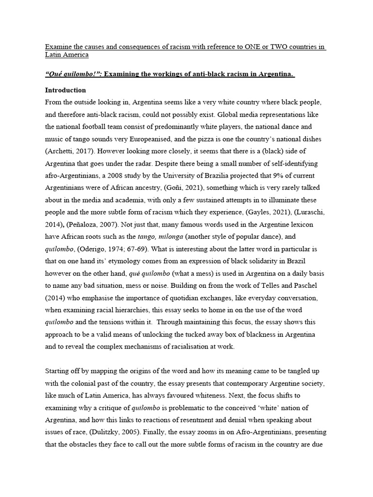 GEO3153 Louis Lovell Racism in Latin America Essay | PDF | Racism ...