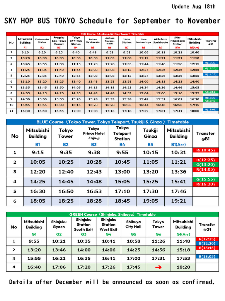 SKY HOP BUS TOKYO Schedule Sept-Nov | PDF