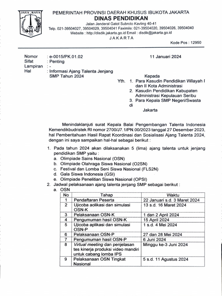 Surat Pemberitahuan Lomba Berjenjang Smp 2024 Pdf