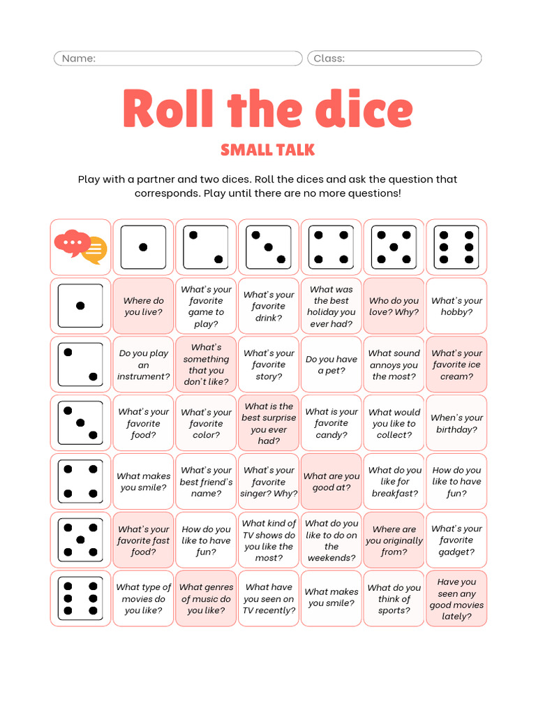 Dice Game for Small Talk Questions | PDF