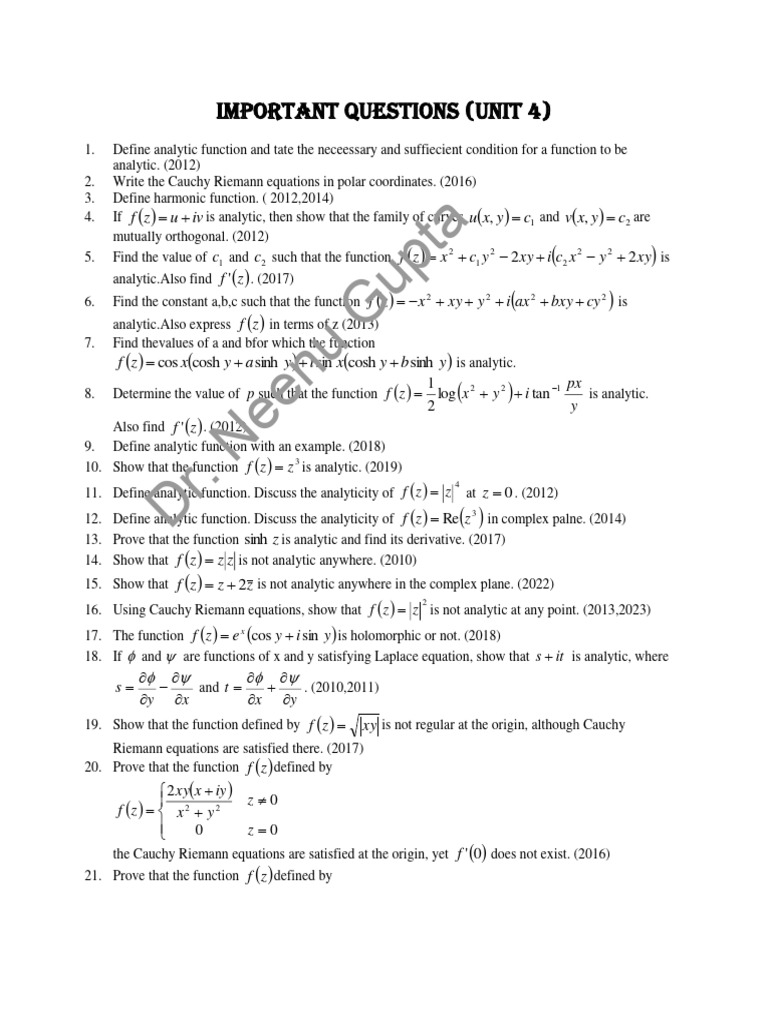 UNIT IV | PDF | Holomorphic Function | Differential Calculus