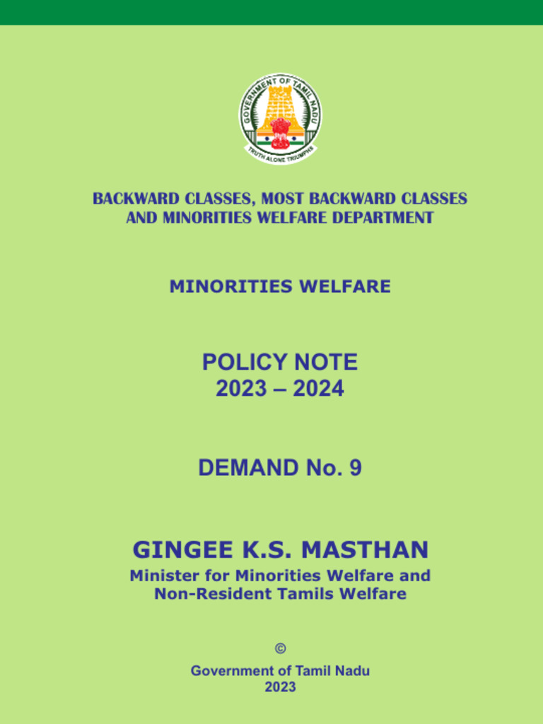 Policy Note 2023 - 2024: Backward Classes, Most Backward Classes and ...