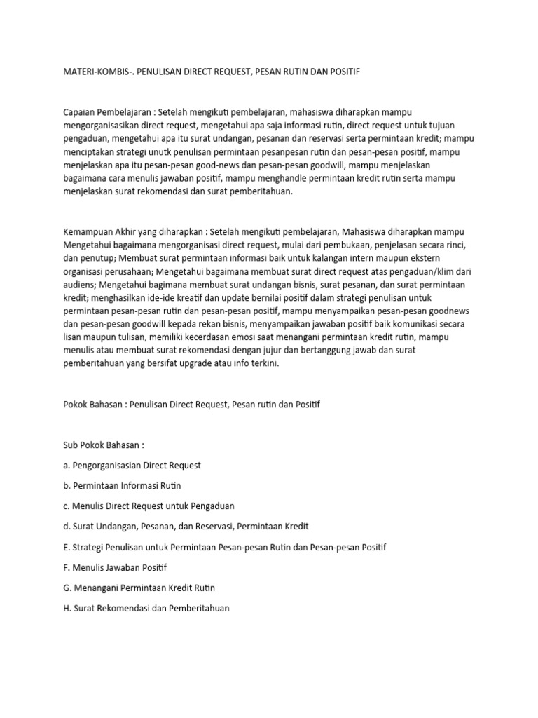 P9-Penulisan Direct Request-Pesan Rutin Dan Positif | PDF