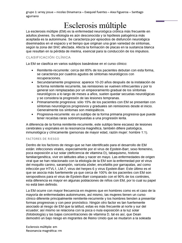 Marco teórico patologia josue | PDF | Esclerosis múltiple | Citocina