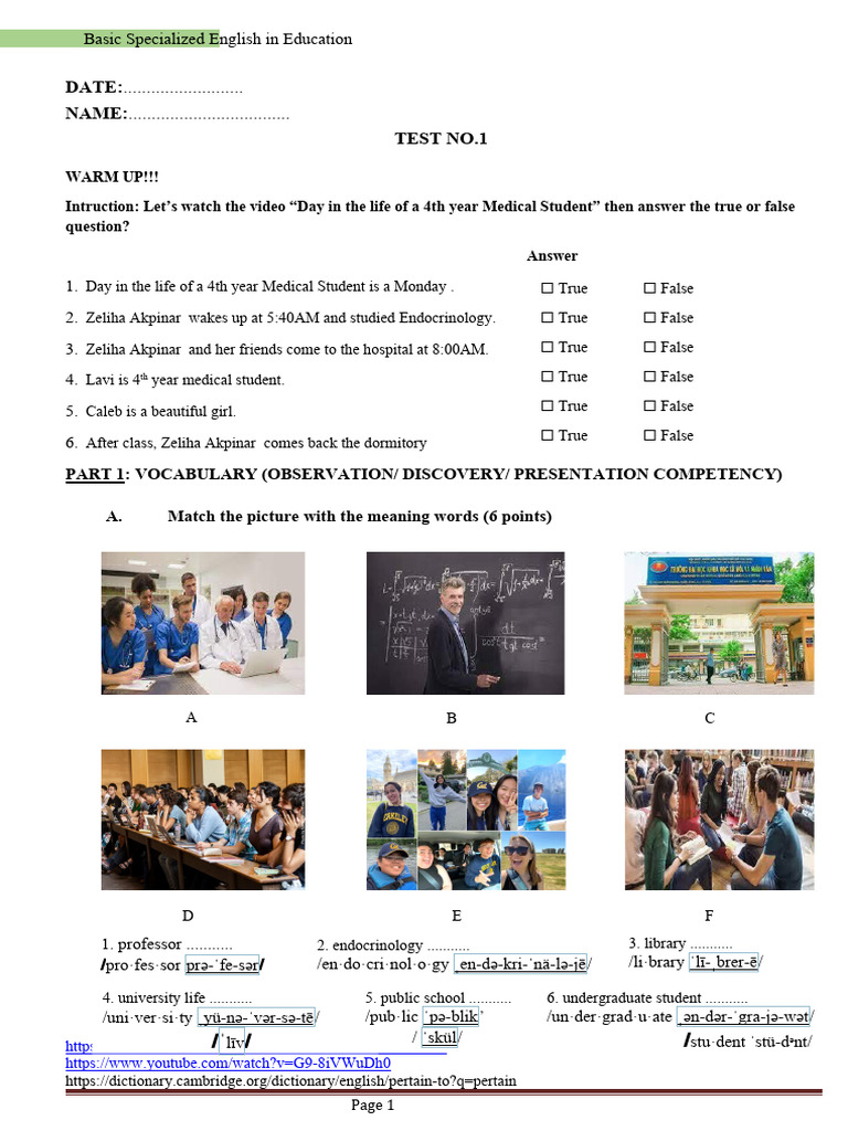 Test no.1 | PDF | University | International Student