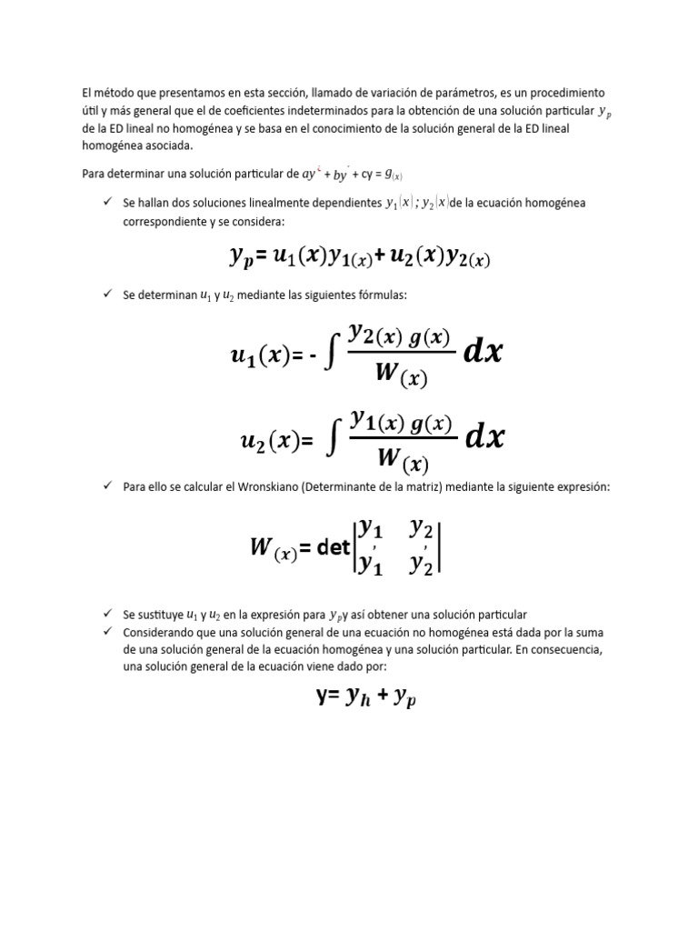 Teoria Método De Variación De Parámetros Pdf