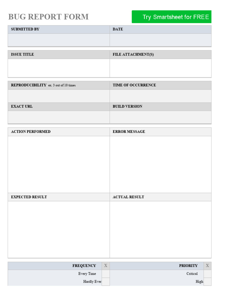 IC Bug Report Form Template 10591 | PDF