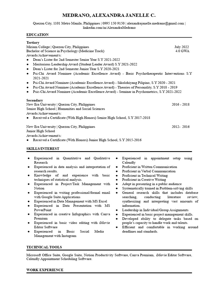 RESUMÈ - Medrano | PDF | Psychology | Human Resources