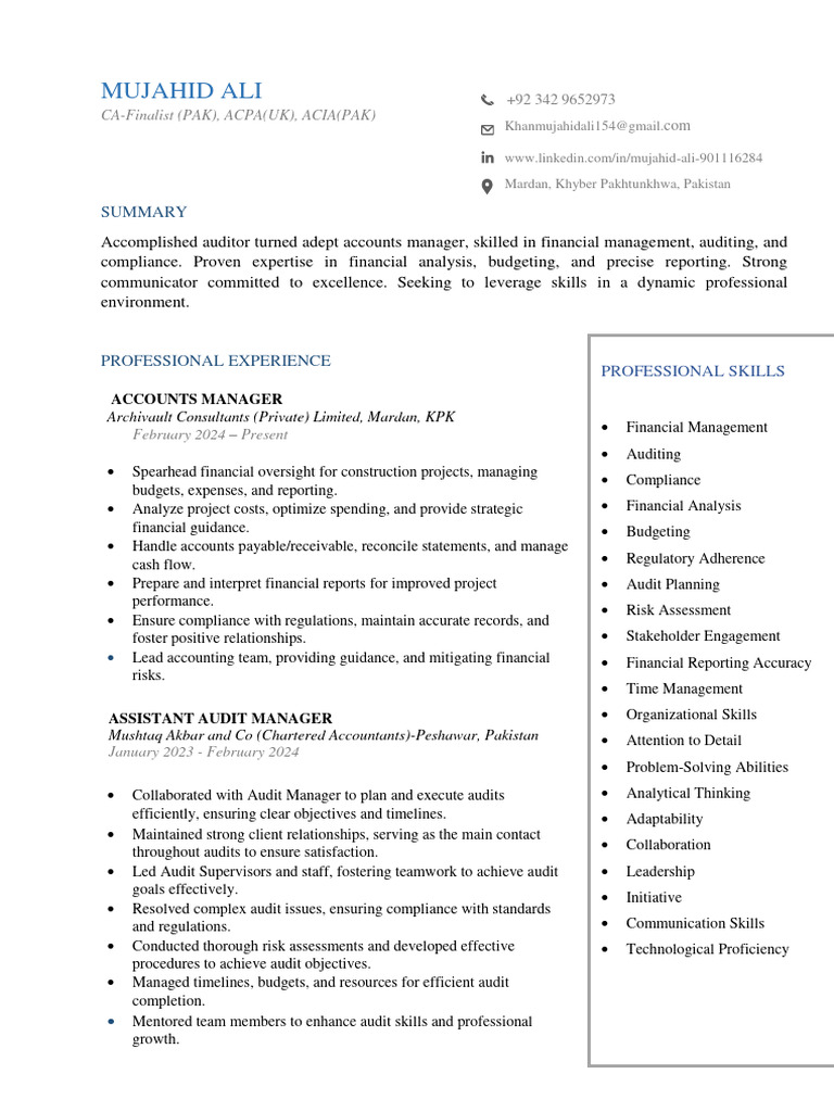 MUJAHID ALI CV Updated | Download Free PDF | Audit | Accounting