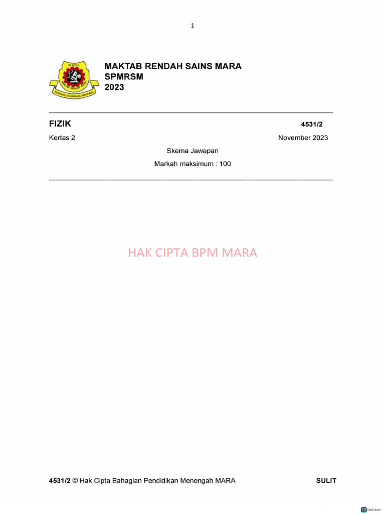 Skema Fizik K2 MRSM 2023 | PDF
