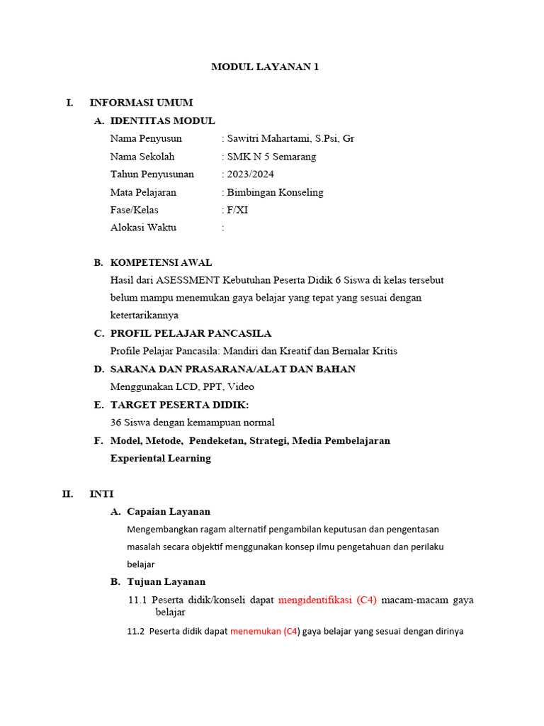 MODUL LAYANAN - Kls XI | PDF | Karier & Perkembangan | Seni