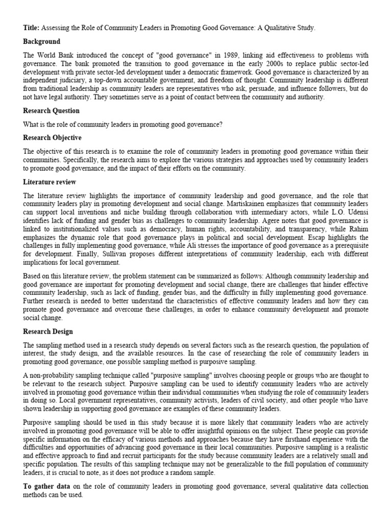 Research Proposal Draft | Download Free PDF | Governance | Leadership