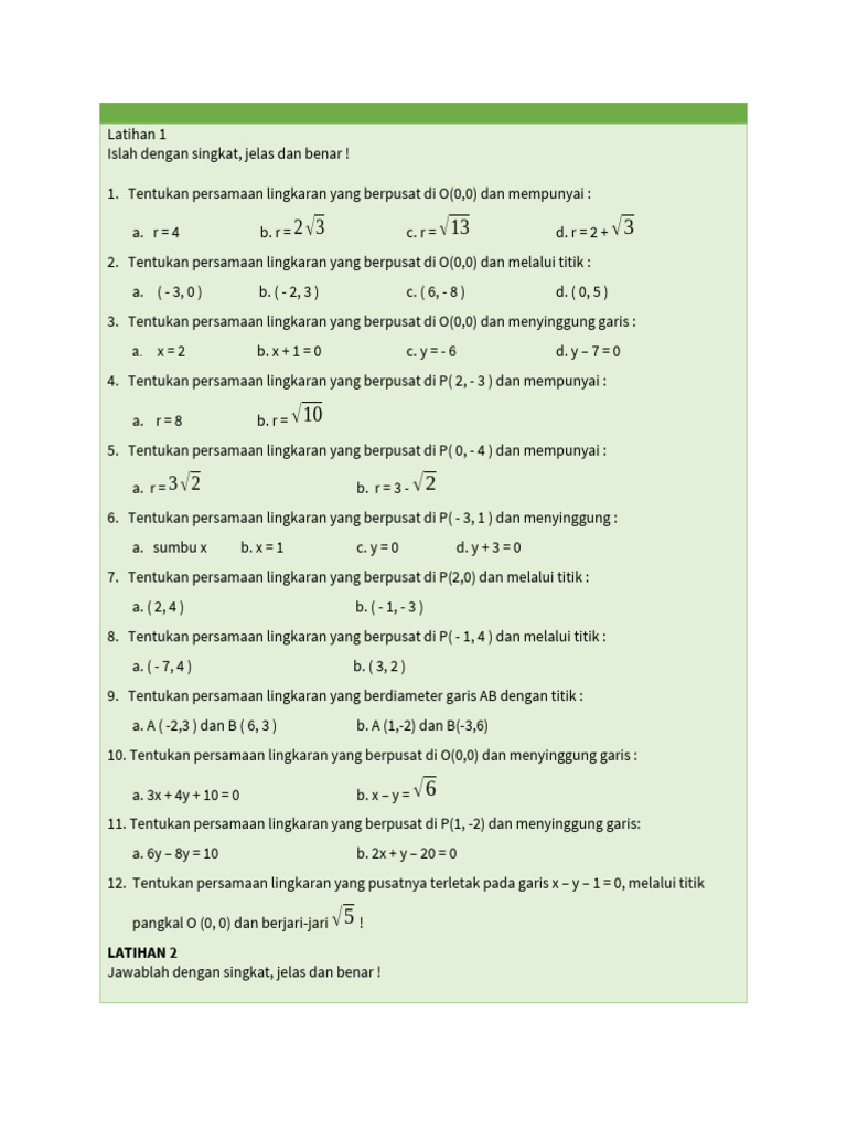 Soal Lingkaran Fix | PDF