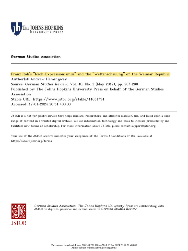 Franz Roh's Nach-Expressionismus and The Weltanschauung of The Weimar ...