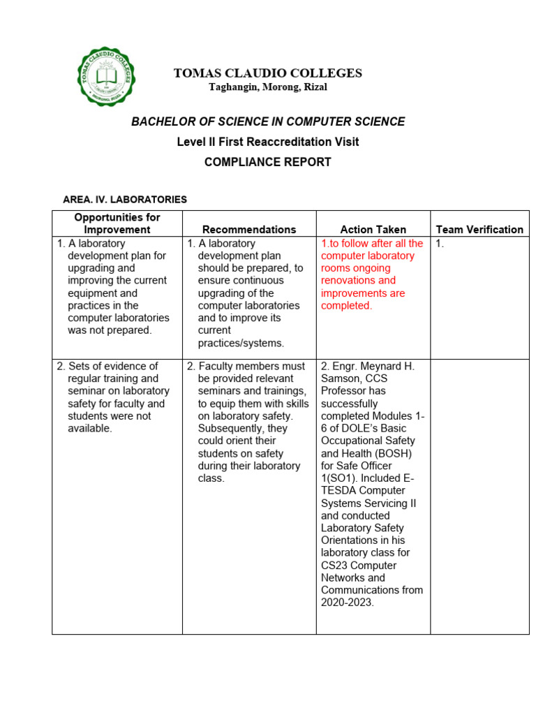 Bscs-Area.-iv.-Laboratories Compliance As of July 07 | PDF | Laboratories | Internet