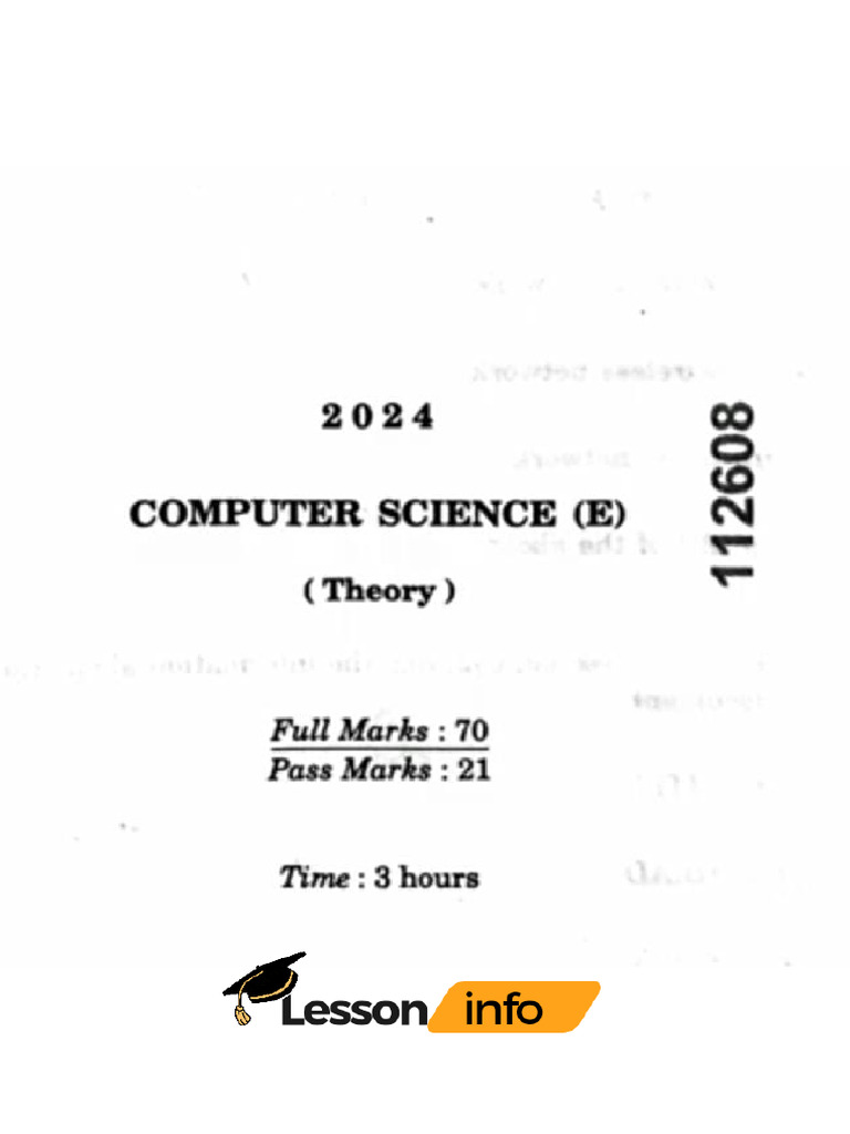HSLC Computer Science Question Paper 2024 | PDF