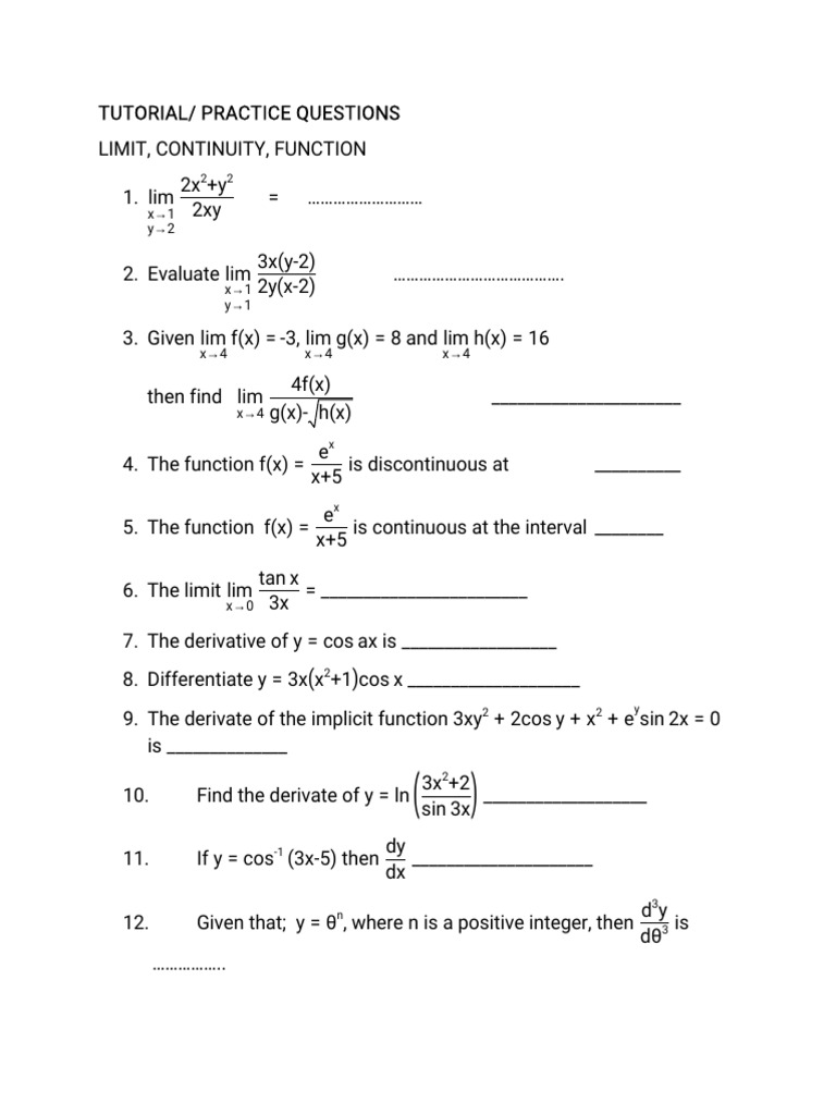 MTH102 Tutorial Questions-1 | PDF MTH102 Tutorial Questions-1 | PDF