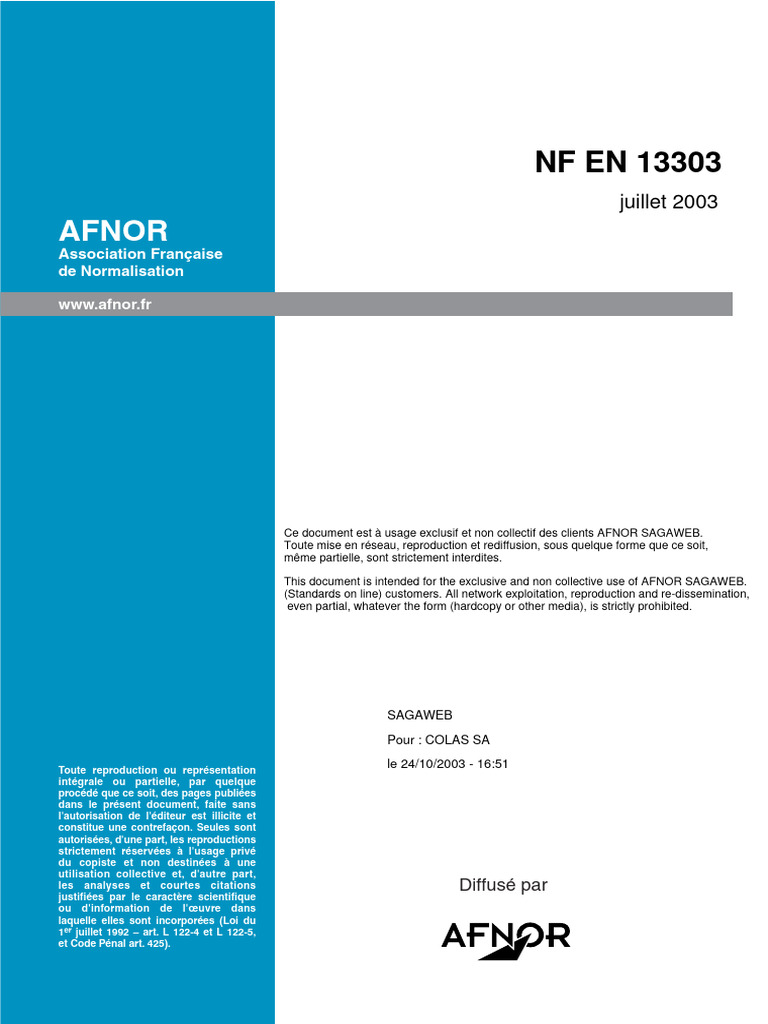 NF EN 13303 Perte Masse | PDF | Thermomètre