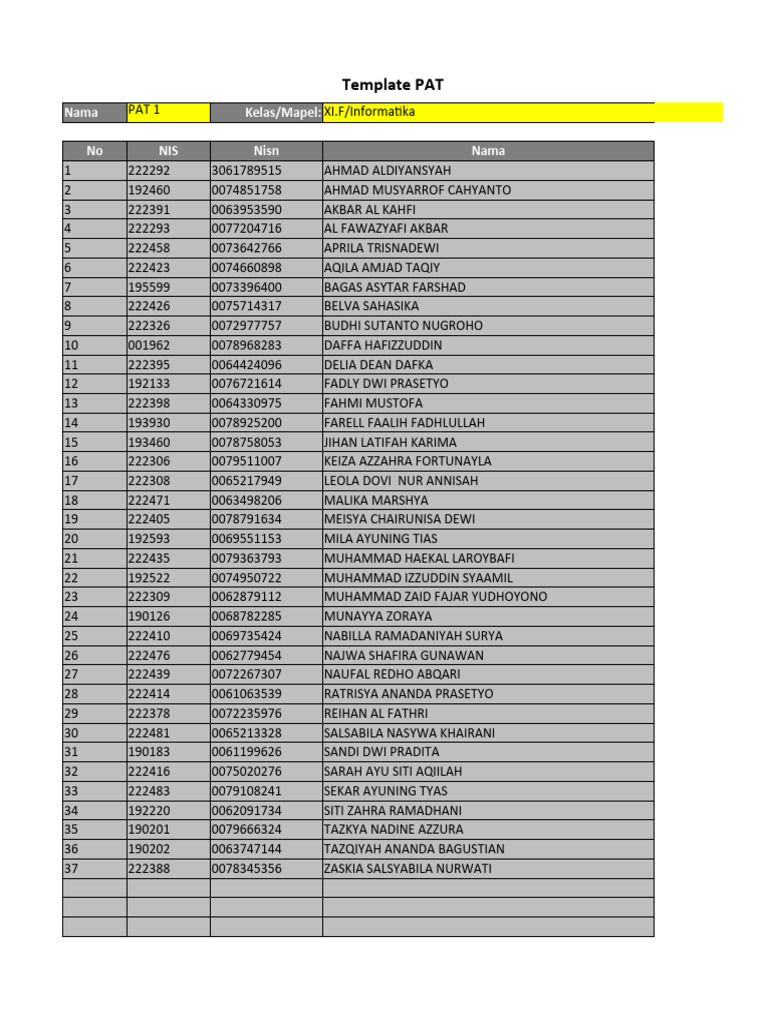 Template PAT-XI.F-Informatika | PDF
