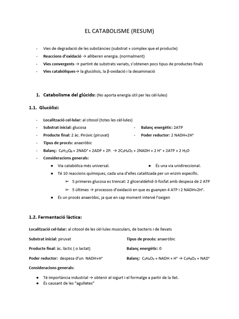 Catabolisme (Sele) | PDF