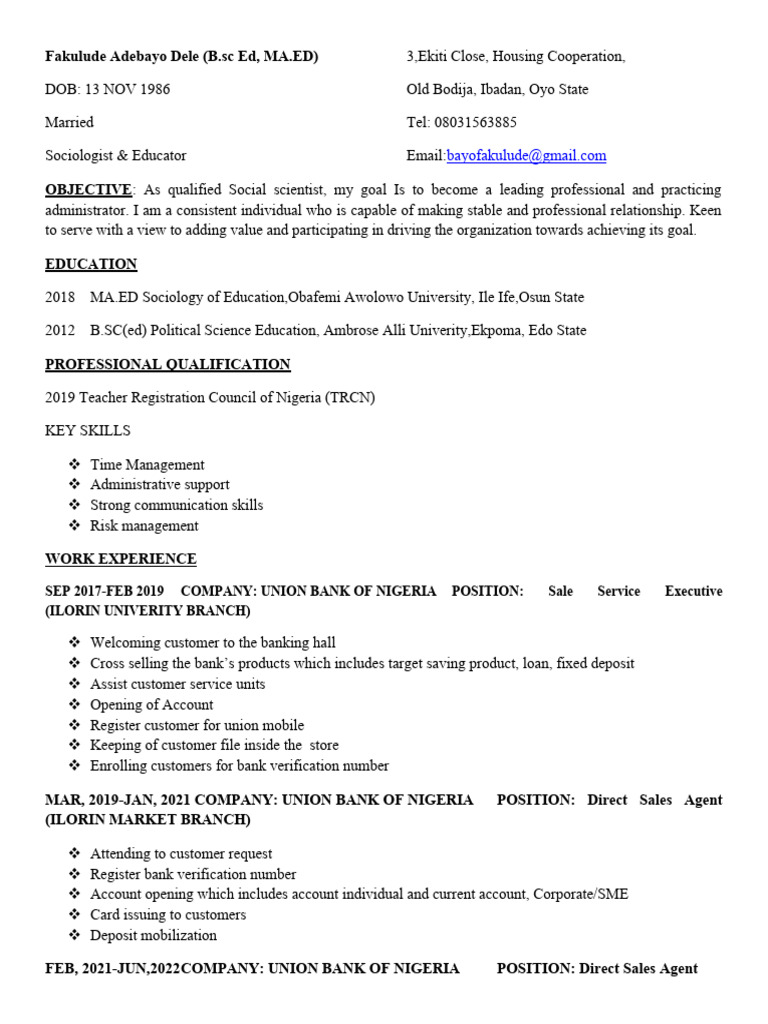 Sociologist & Educator Resume | PDF | Banks | Banking