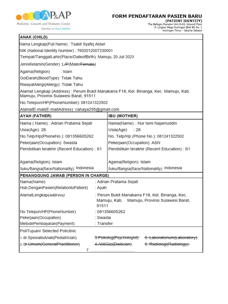 Formulir Pendaftaran Pasien Baru | PDF