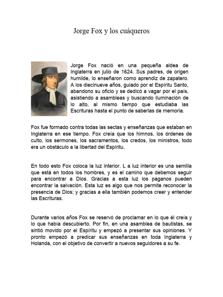 Origen de los cuáqueros y Jorge Fox | PDF