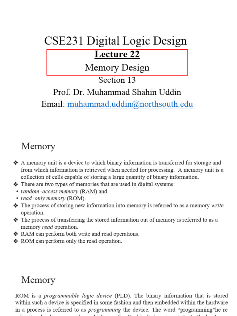 cse231 memory design | PDF | Computer Data Storage | Bit