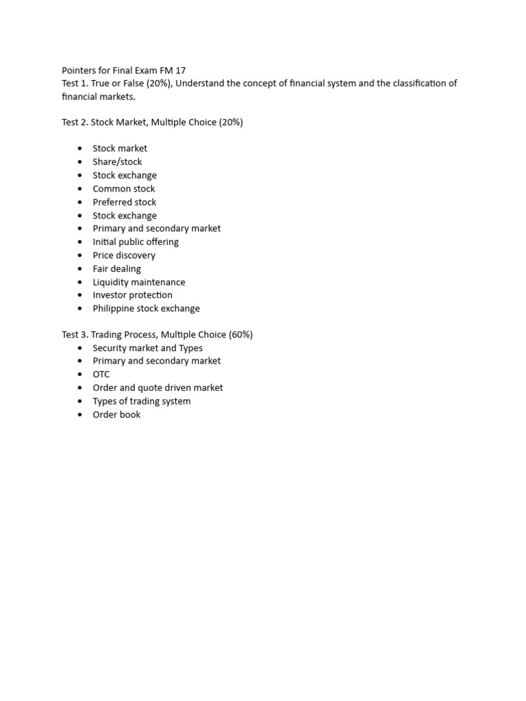 Final Exam FM 17 Study Guide | PDF