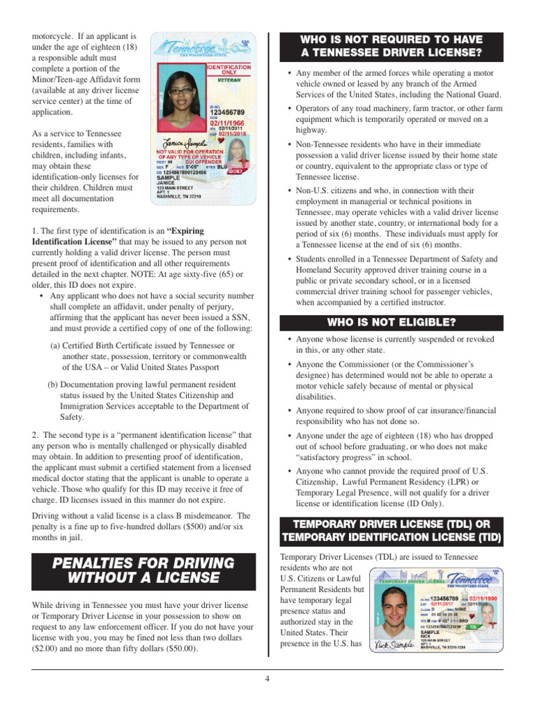 Tennessee Driver License Guidelines | PDF | Identity Document | Driver ...