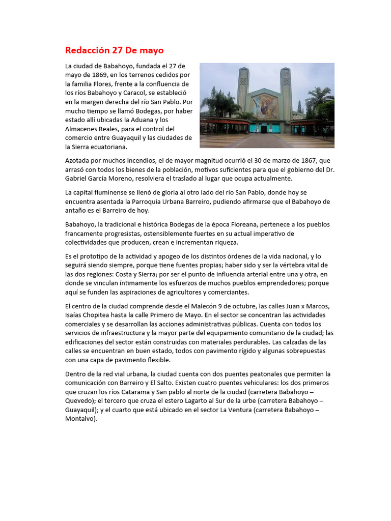 Fundación de Babahoyo: 27 de mayo | PDF | Viajes y turismo