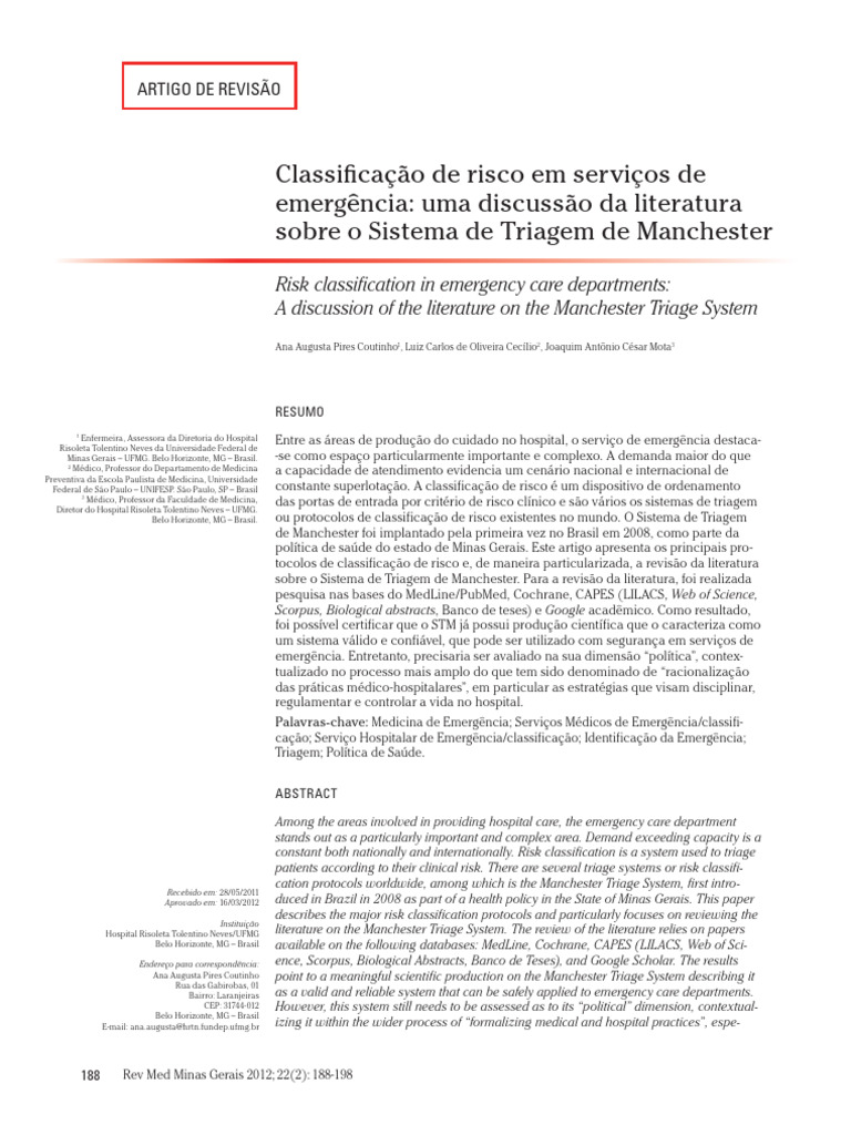 Sistema de Triagem de Manchester | PDF | Dor | Enfermagem