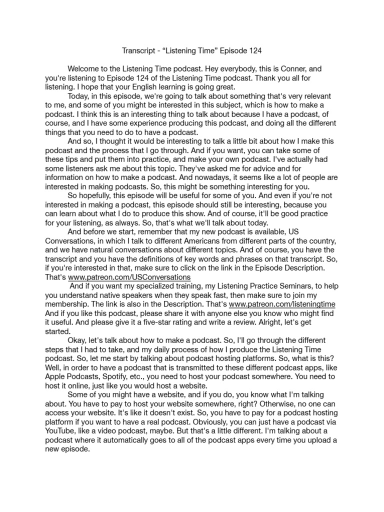 Episode 124 Transcript - Listening Time | PDF | Podcast | Spotify