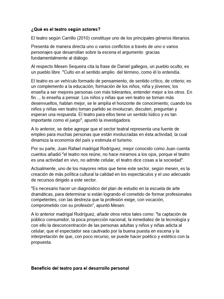 Qué Es El Teatro Según Actores | PDF | Teatro | Desarrollo personal