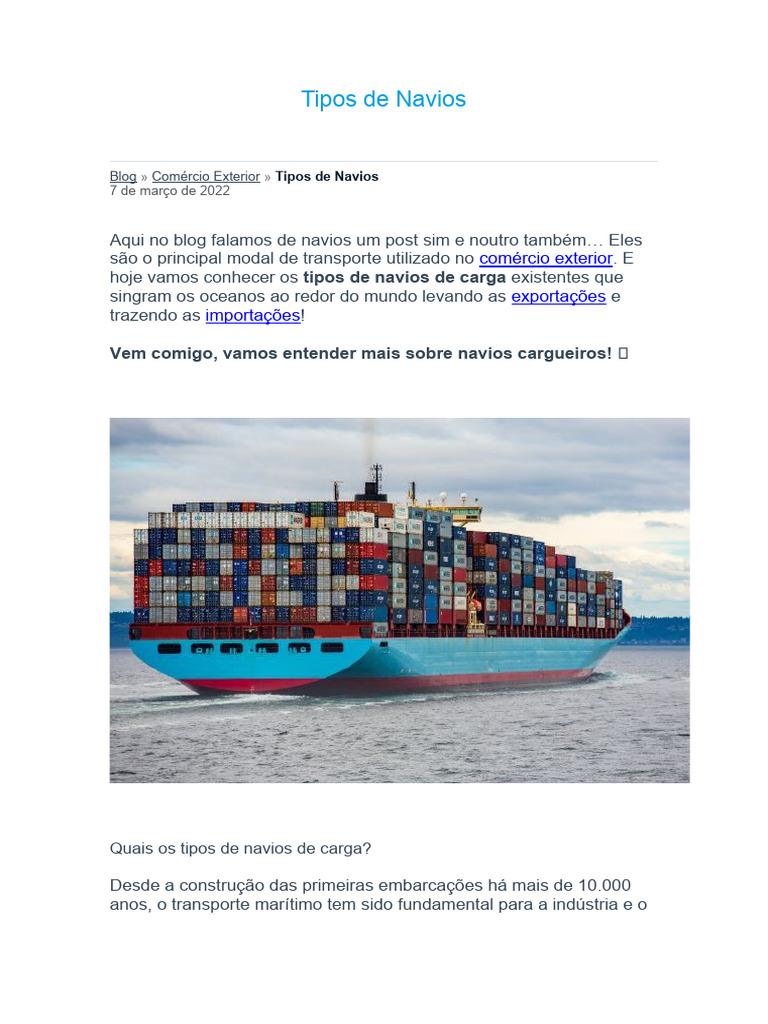 Tipos de Navios de Carga Explicados | PDF | Cargueiro | Navio petroleiro