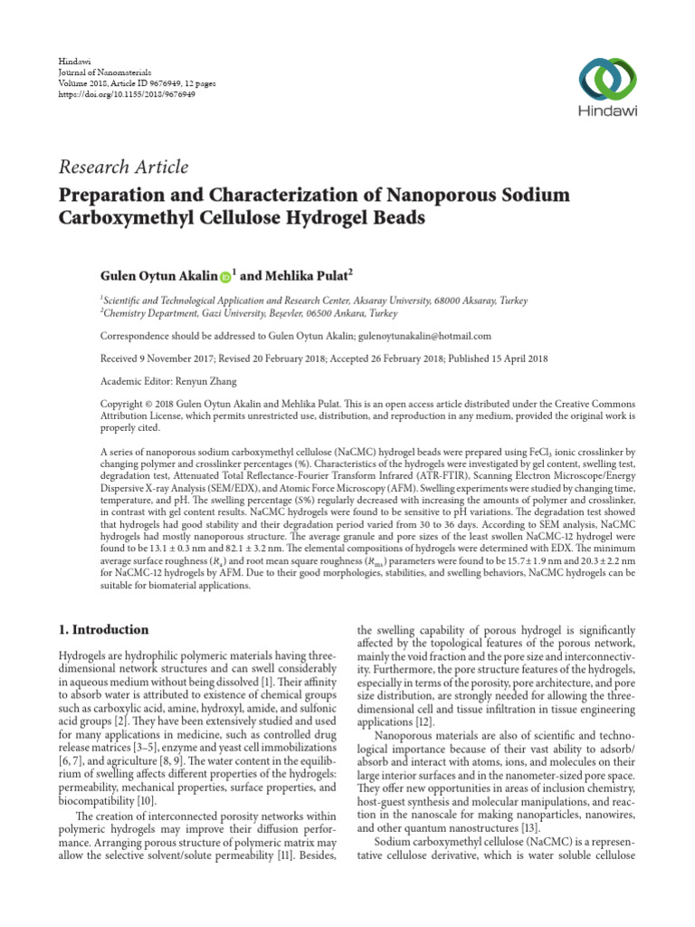Preparation and Characterization of Nanoporous Sodium Carboxymethyl ...