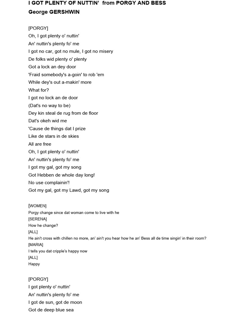 GERSHWIN I Got Plenty of Nuttin | PDF